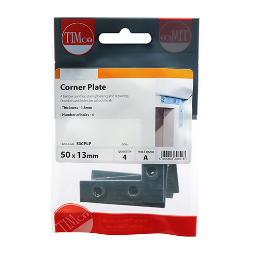 50mm x 50mm x 13mm Corner Plates (Pack of 4)|Kellaway Building Supplies