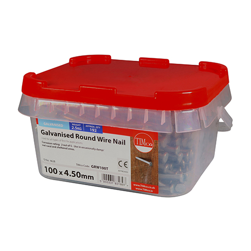 4.50mm x 100mm Galvanised Round Wire Nails (2.5kg Tub) | Kellaway ...