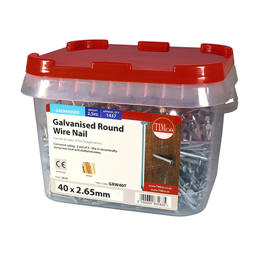 2.65mm x 40mm Galvanised Round Wire Nails (2.5kg Tub) | Kellaway ...